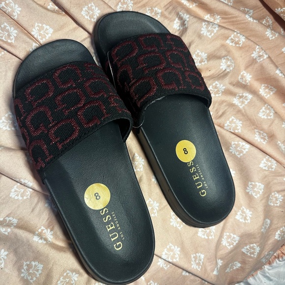 Guess | Shoes | Guess Black And Red Slide Sandals | Poshmark